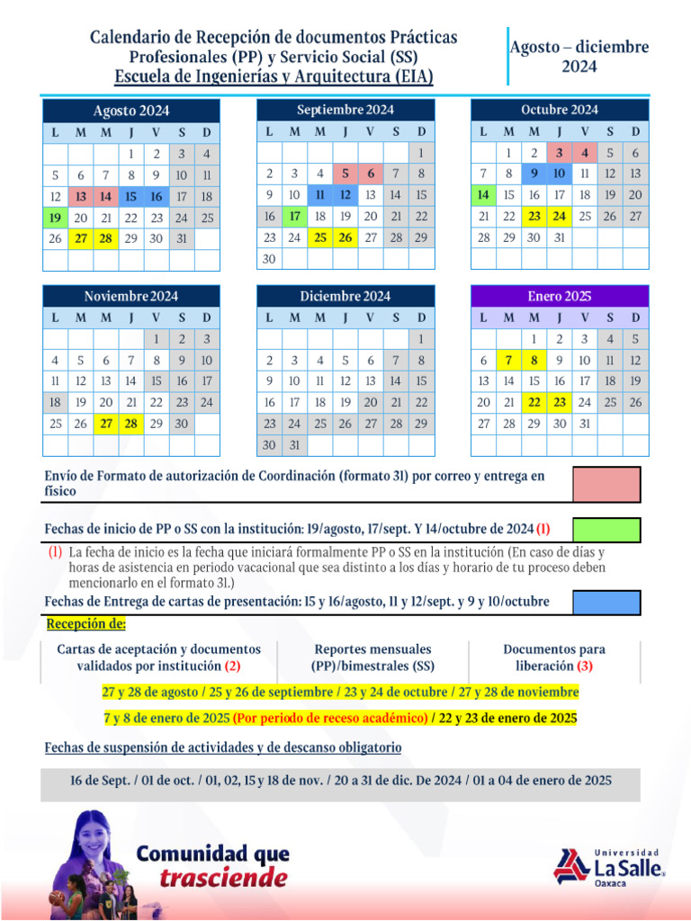 Calendario de Recepción P.P. y S.S. Ago-Dic 2024 | PDF