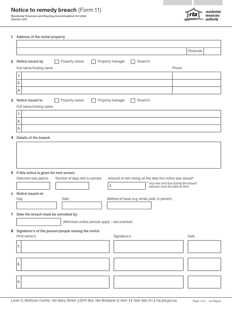 Form 11 Notice To Remedy Breach | PDF | Leasehold Estate | Real ...