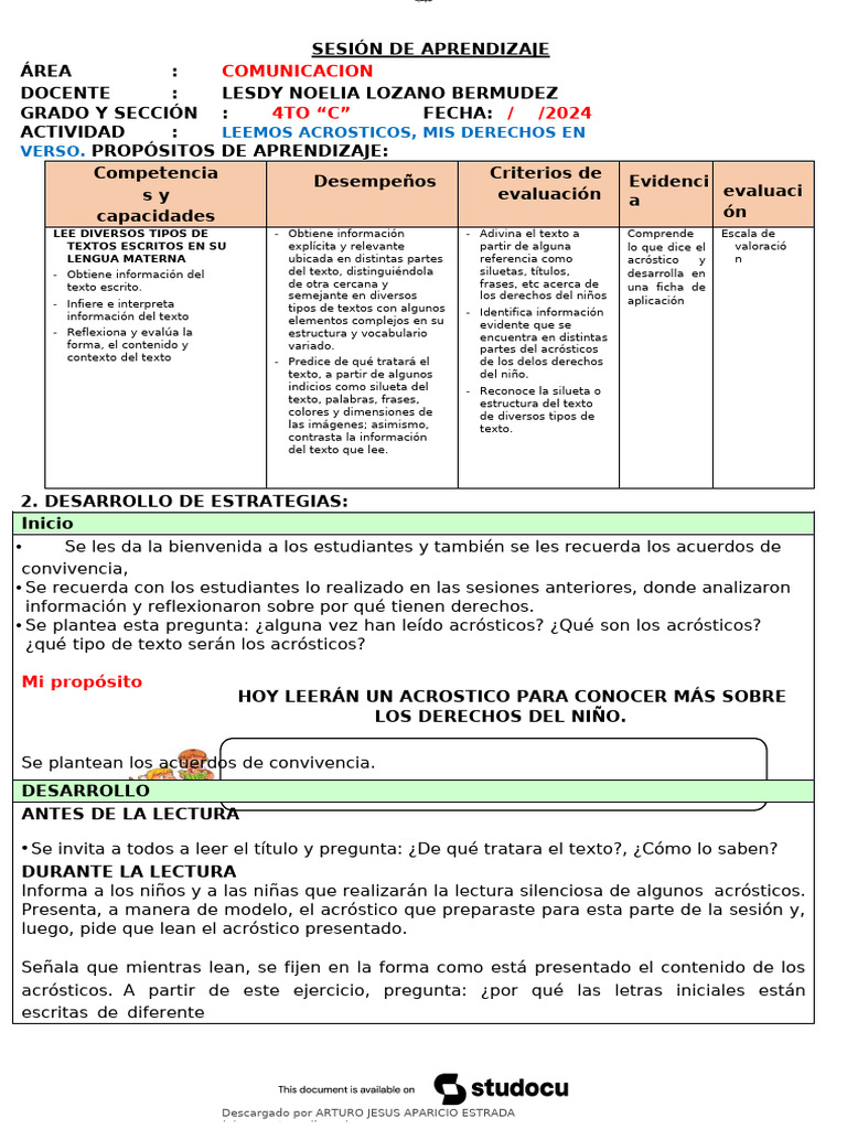 Com Leemos Acrosticos | PDF | Aprendizaje