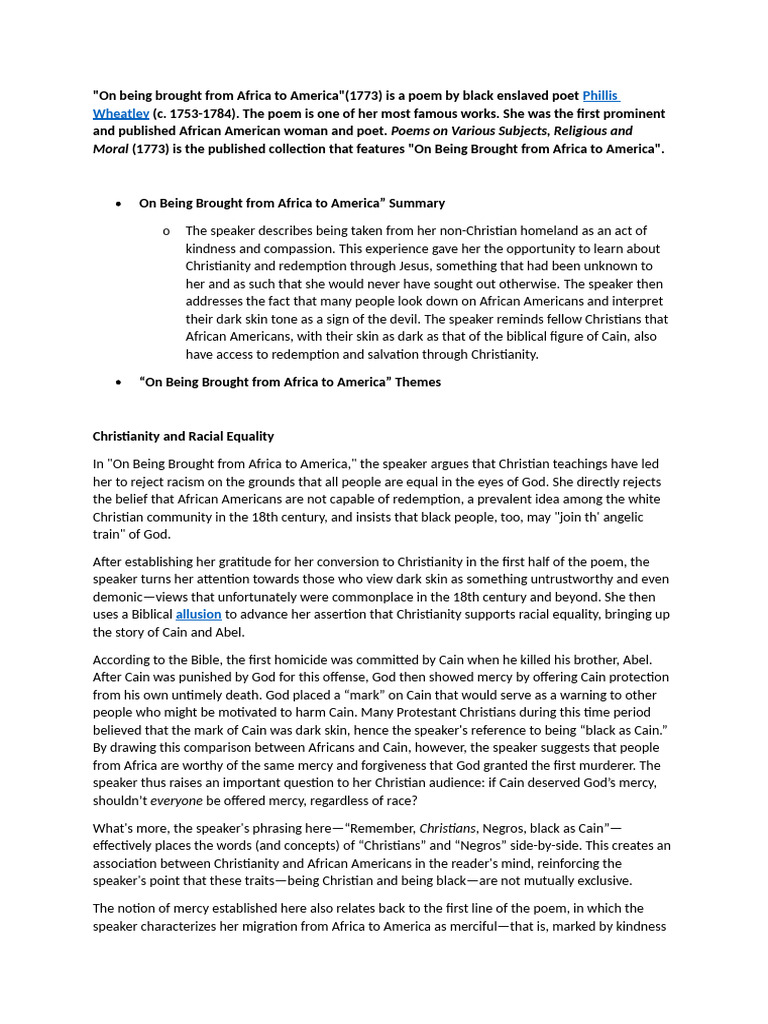 Wheatley's Poem on Redemption and Race | PDF | Salvation | Cain And Abel