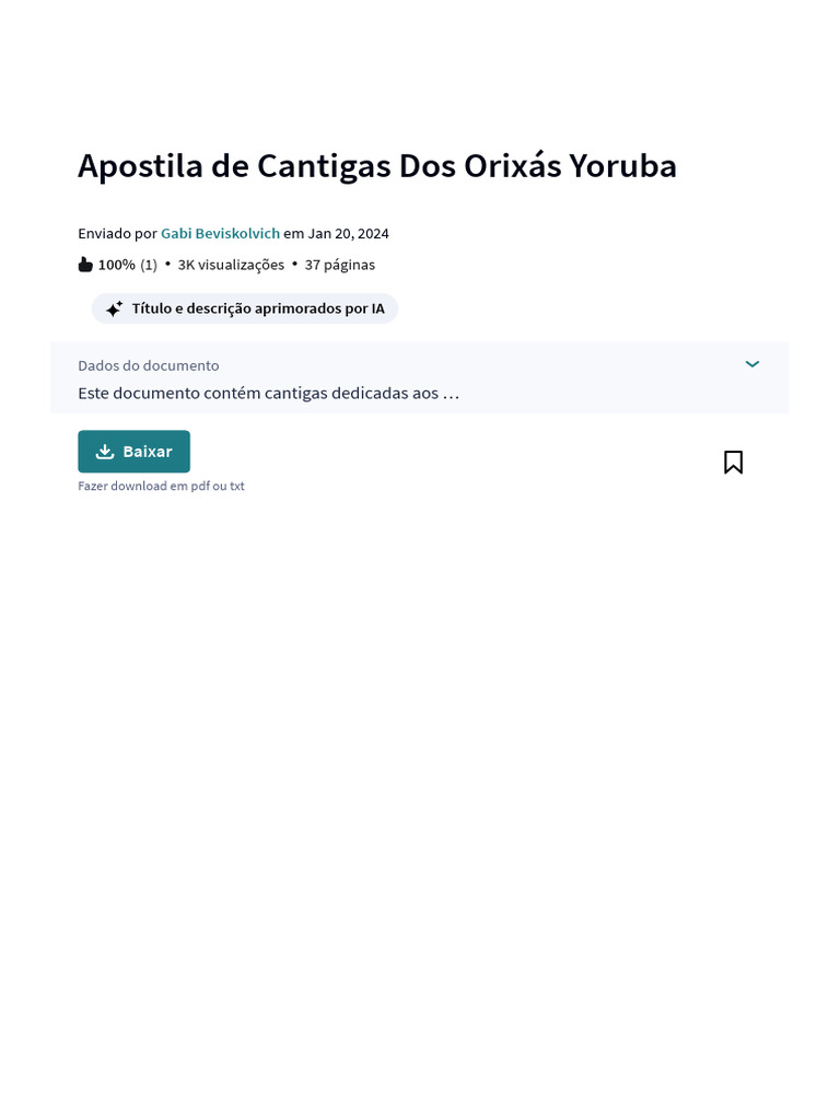 Apostila de Cantigas Dos Orixás Yoruba - PDF - Santeria - Divindades | PDF