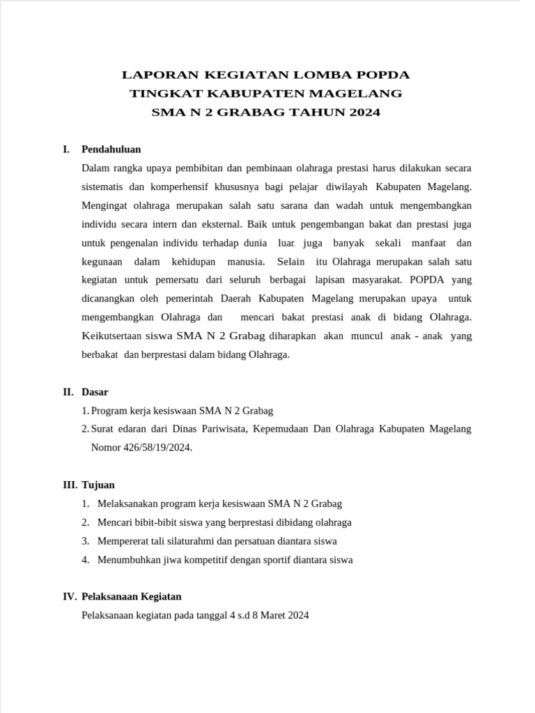 Laporan Kegiatan Lomba POPDA 2024 | PDF