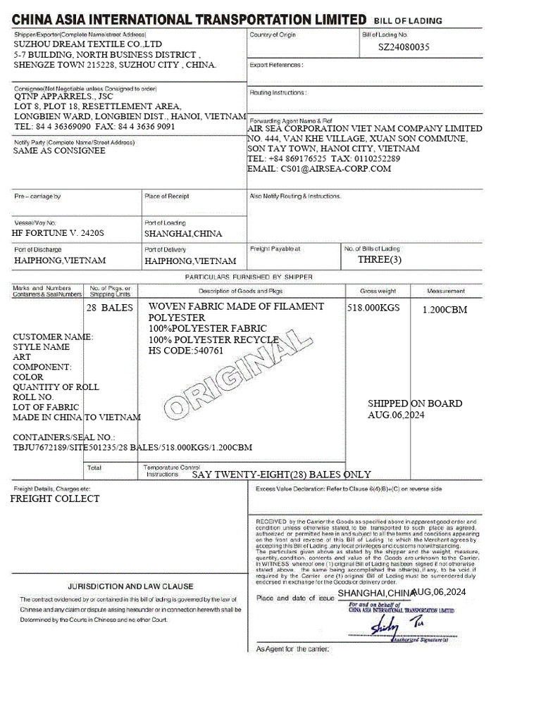 HBL_FINAL --SZ24080035 | PDF