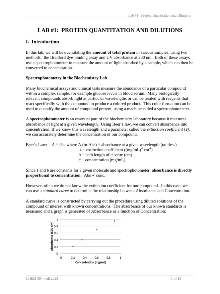 01 Protein Quantitation FA23 | PDF | Spectrophotometry | Ultraviolet–Visible Spectroscopy