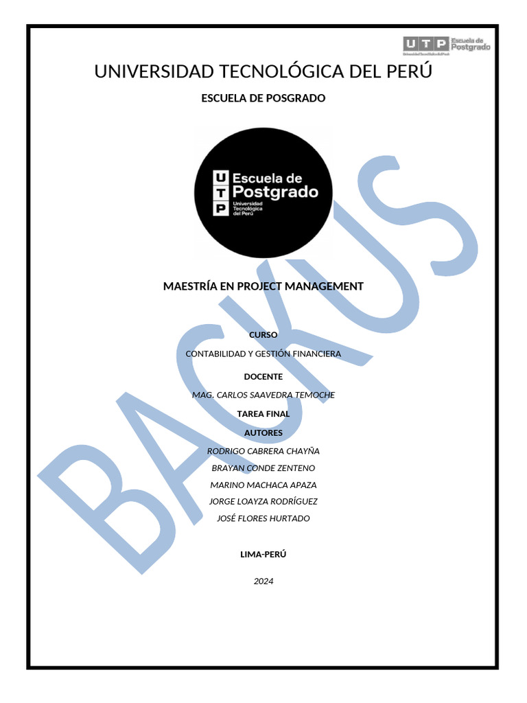 Tarea Final de Finanzas y Contabilidad Backups | PDF | Business | Calidad (comercial)