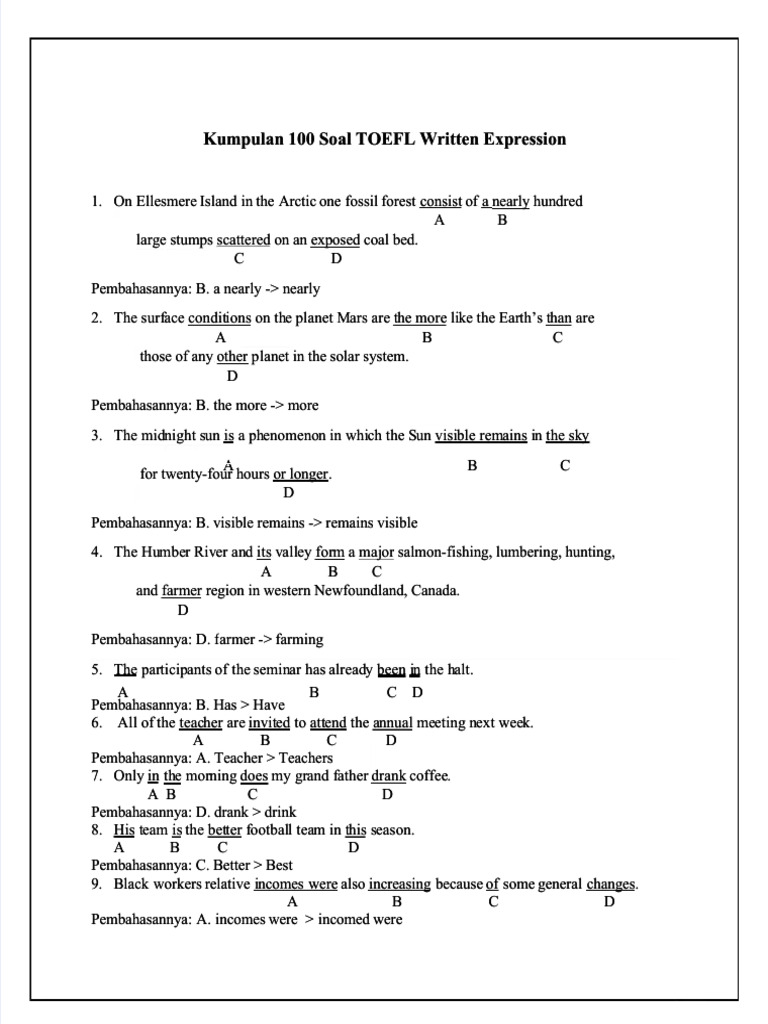 TOEFL Written Expression Practice | PDF | Sun | Sky