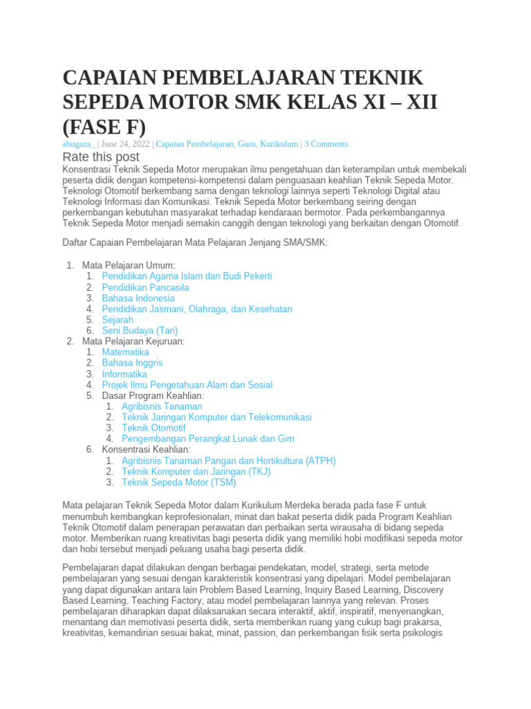 Capaian Pembelajaran TSM Kelas XI-XII | PDF