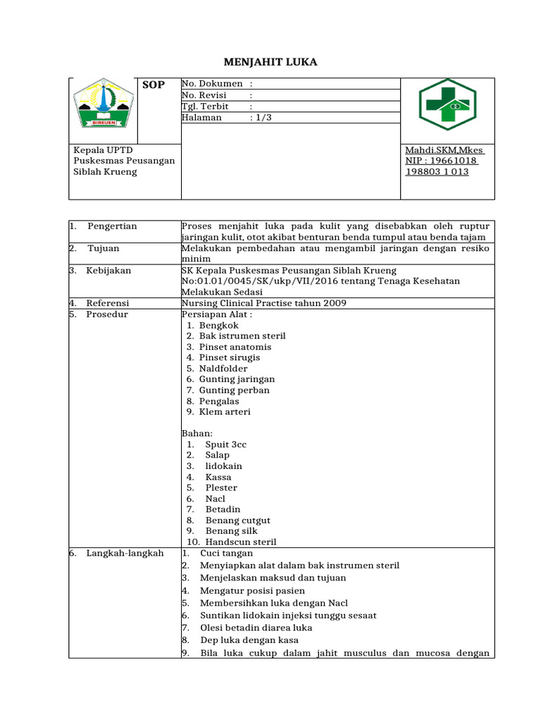 Prosedur Menjahit Luka Medis | PDF