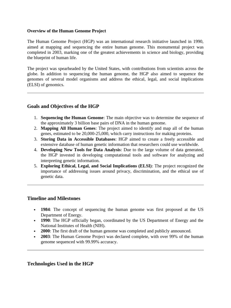 Overview of The Human Genome Project | PDF | Dna Sequencing | Single ...