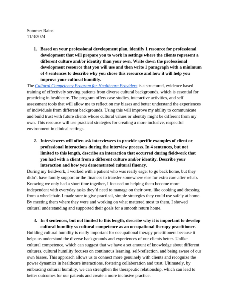 Cultural Fluency and Professional Development Assignment | PDF | Cognition | Psychology