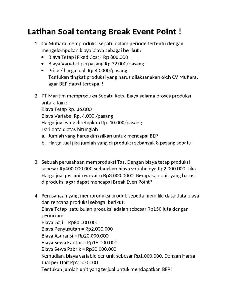 Latihan Soal Tentang Break Event Point | PDF