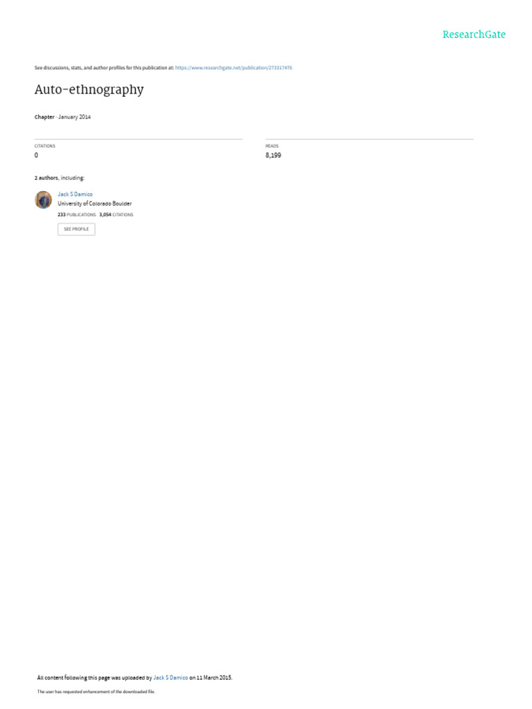 Auto Ethnography Pdf Ethnography Methodology