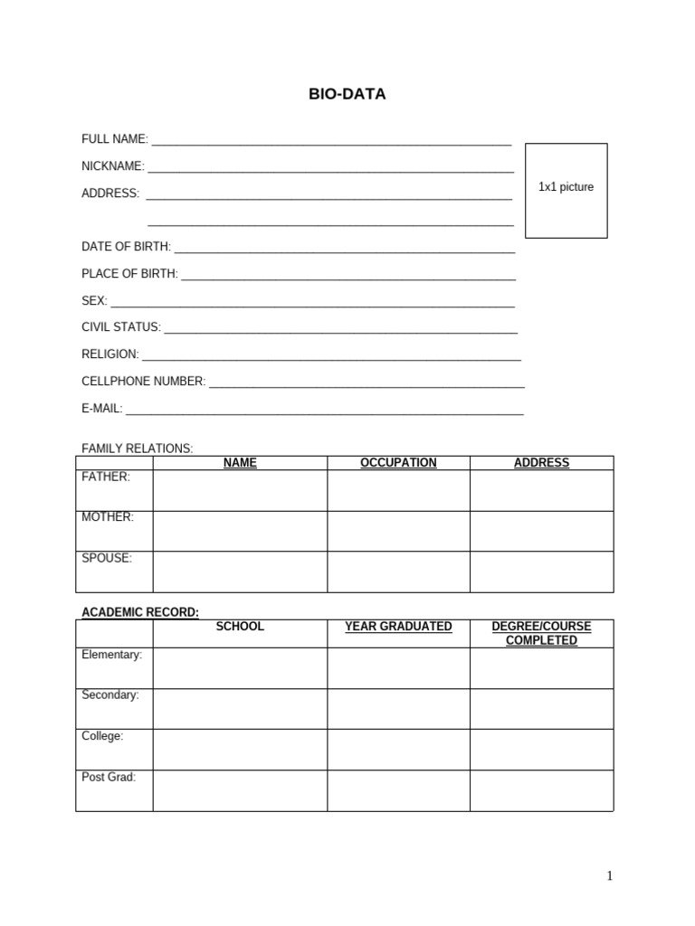 PDA Biodata format | PDF