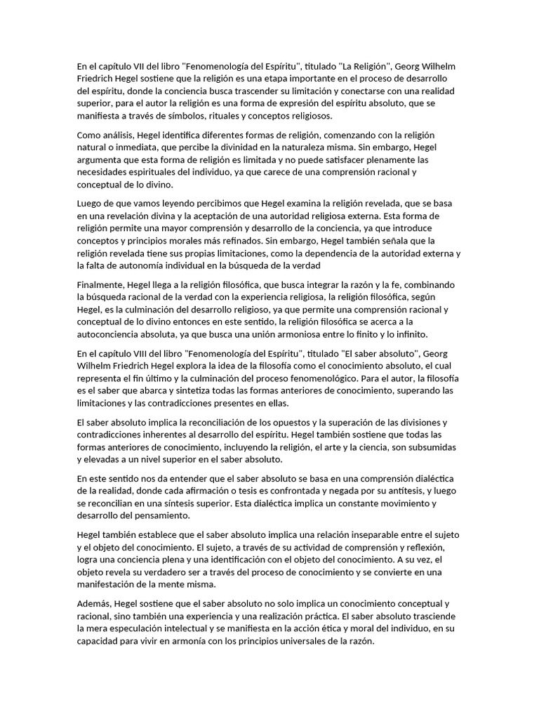 Hegel: Religión y Saber Absoluto | PDF | Georg Wilhelm Friedrich Hegel ...
