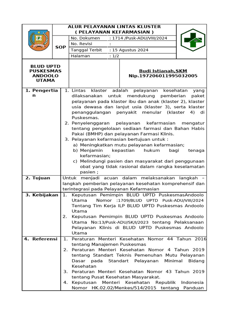 Sop Lintas Klaster Farmasi Ok | PDF