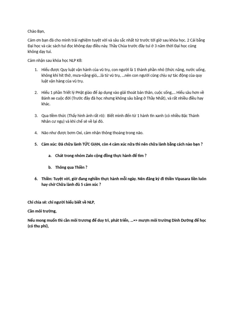 Cảm nhận sau khóa K8 | PDF