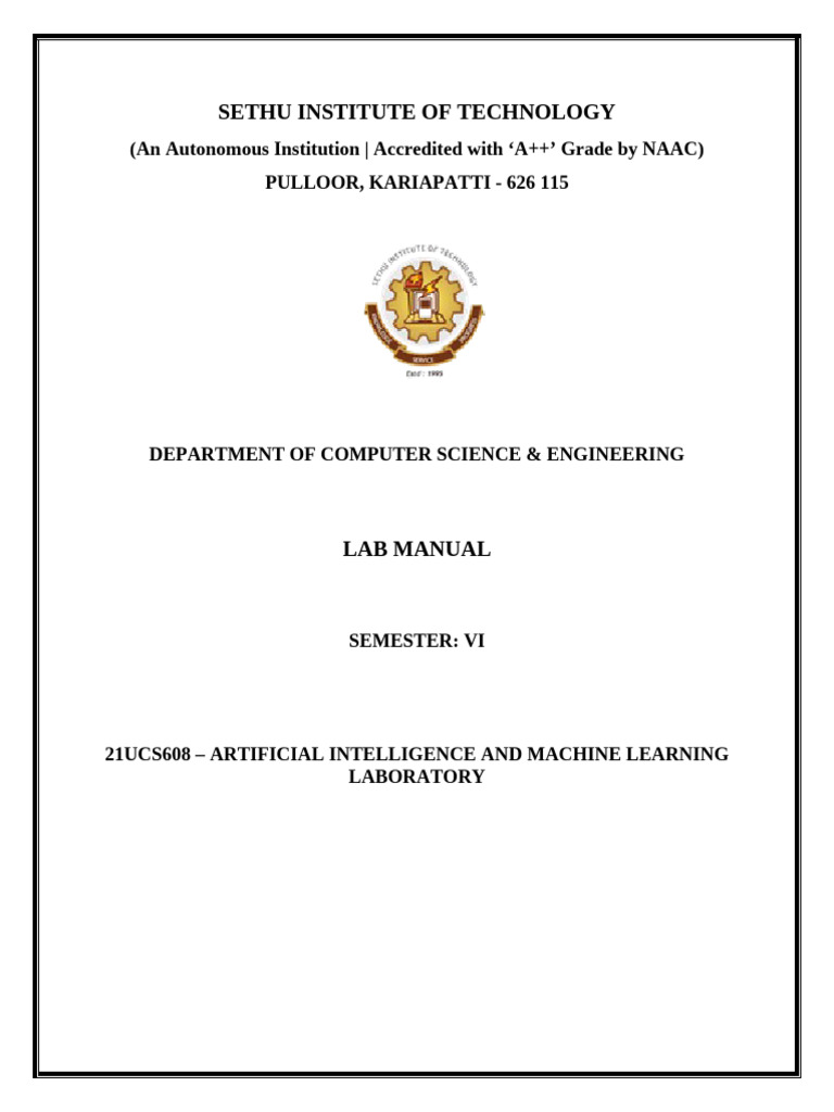21UCS608 AI&ML Lab Manual | PDF | Machine Learning | Bayesian Network
