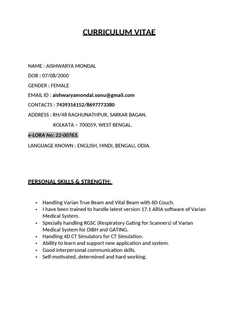 RTT Aishwarya CV | PDF | Radiation Therapy | Cancer Treatments