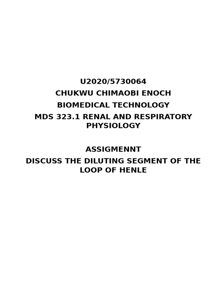 Mds 232.1 The Diluting Segment of The Loop of Henle | PDF | Urinary System | Kidney