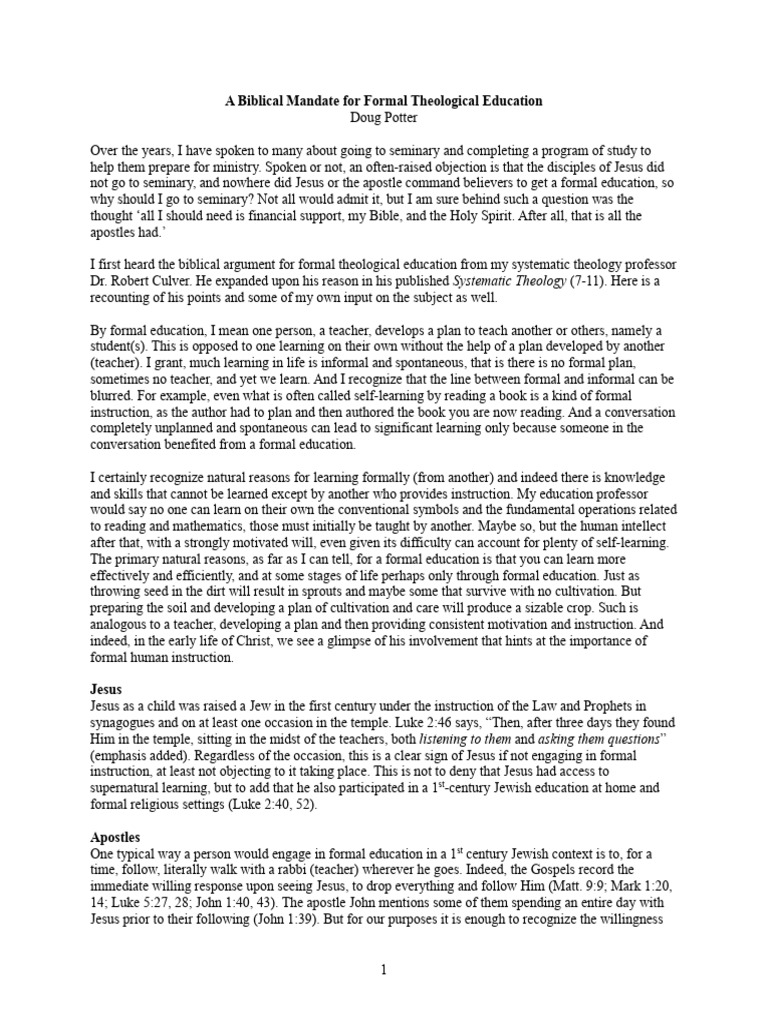 A Biblical Mandate For Formal Theological Education | PDF | Paul The ...