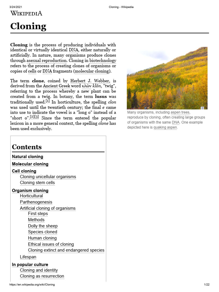 Cloning - Wikipedia | PDF | Cloning | Molecular Cloning