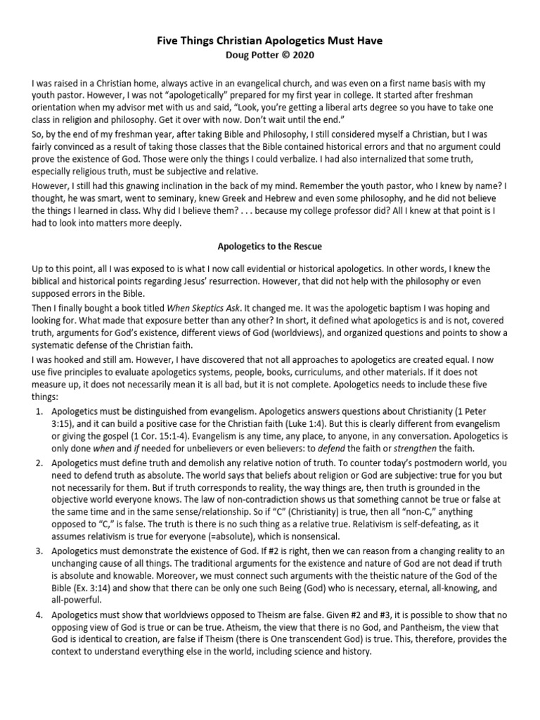 Five Things Christian Apologetics Must Have | PDF | Christian ...