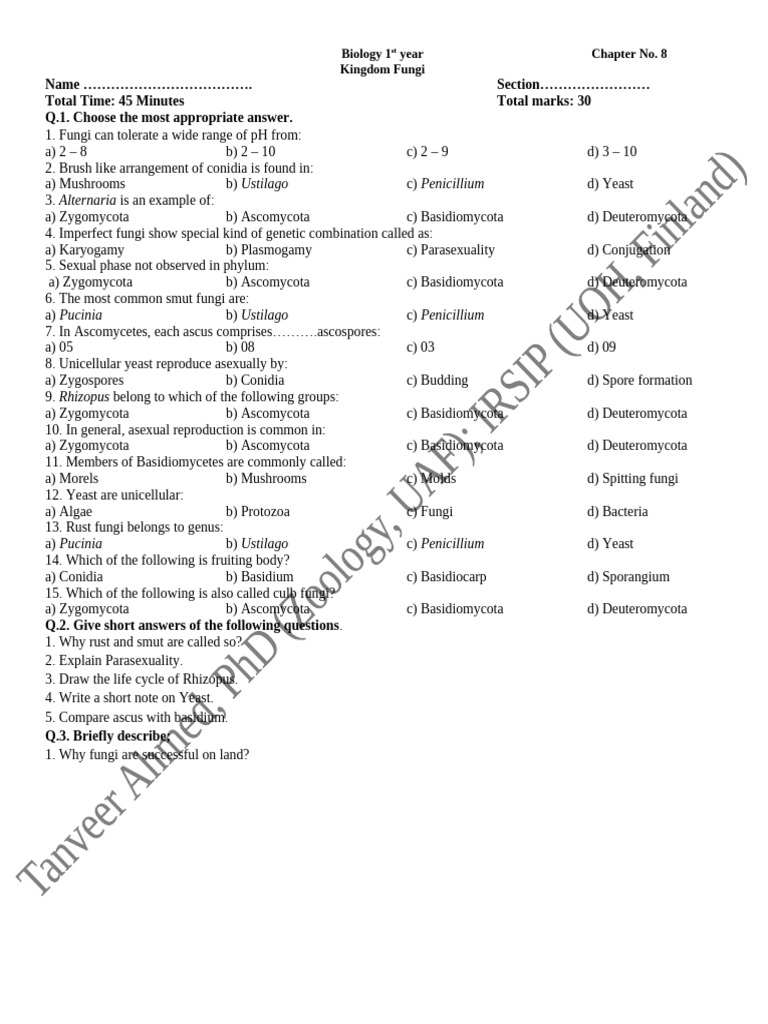 Chapter 8, Kingdom Fungi - 2nd Half | PDF | Fungus | Mycology
