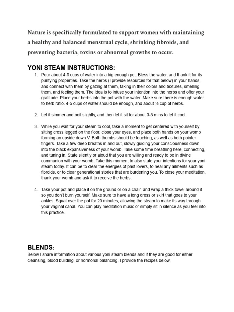 Yoni Steam Instructions for Wellness | PDF