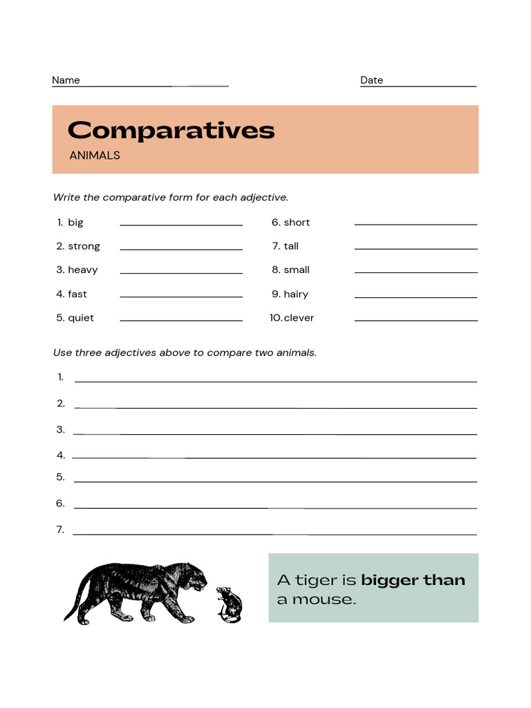 Orange and Green Comparative Adjectives Worksheet | PDF