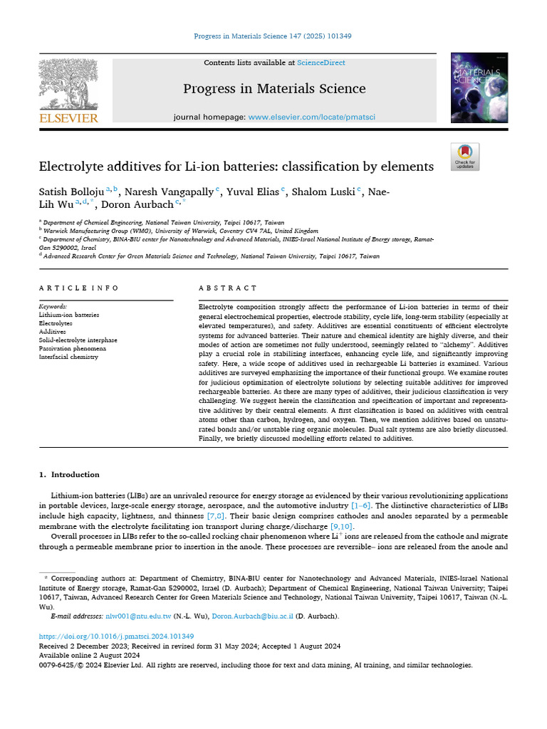 Electrolyte Additives For Li-Ion Batteries - Classification by Elements ...