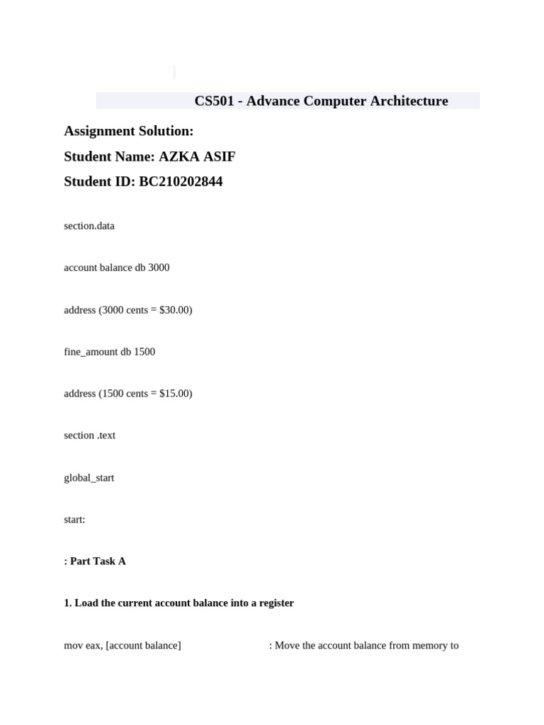CS501 Assignment Solution | PDF | Computer Architecture | Computer Hardware