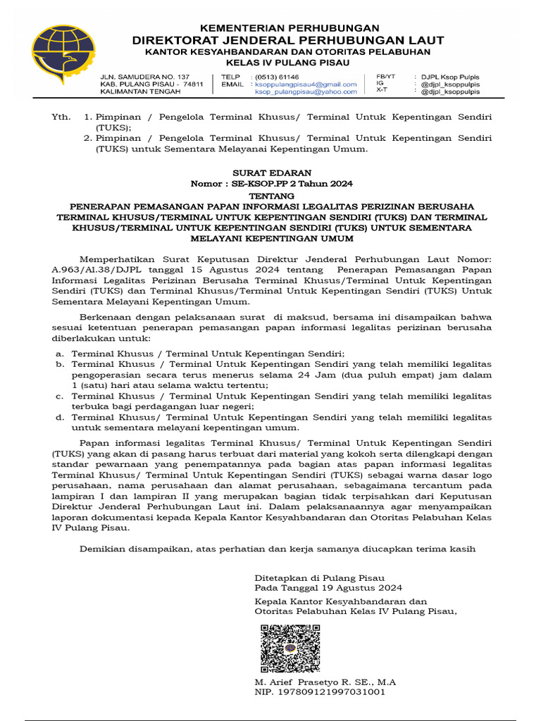 Se Penetapan Pemasangan Papan Informasi Tuks Tersus | PDF