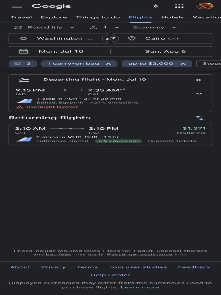 Cairo to Washington Google Flights | PDF