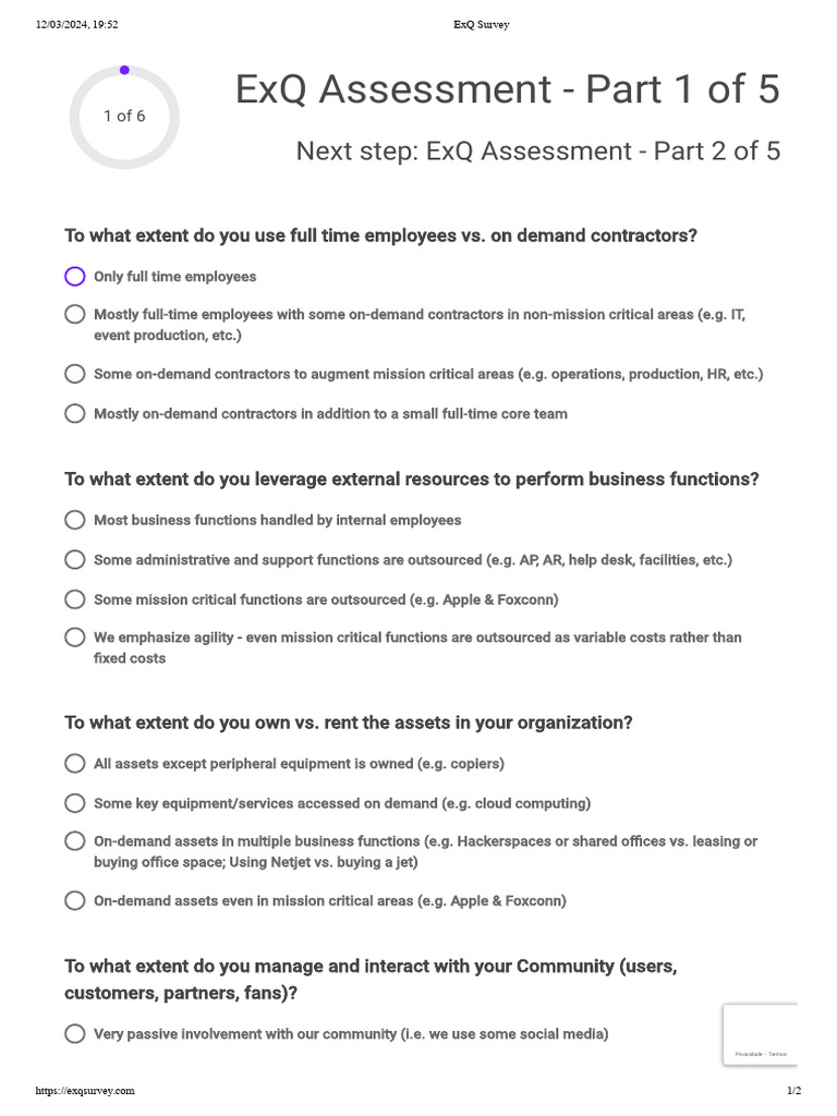 OpenExO ExQ Survey - PT 1 | PDF | Outsourcing | Business Economics