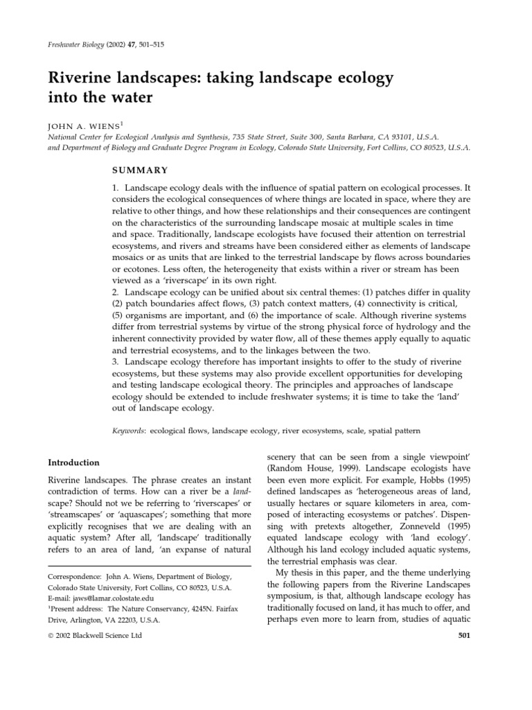 Riverine Landscapes, Taking Landscape Ecology Into The Water | PDF ...
