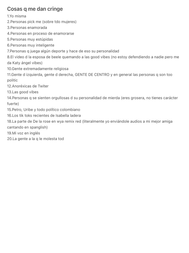 Cosas que generan cringe en la vida diaria | PDF