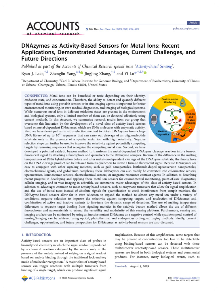 DNAzymes As Activity-Based Sensors For Metal Ions Recent | PDF ...