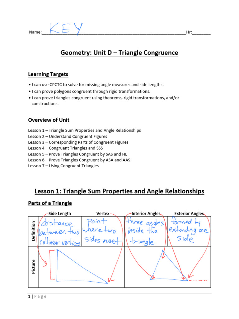 Geometry Unit D Guided Notes KEY | PDF | Triangle | Euclidean Geometry