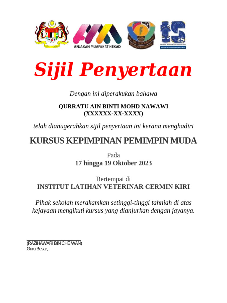 Sijil Penyertaan Kem Kepimpinan 2023 | PDF