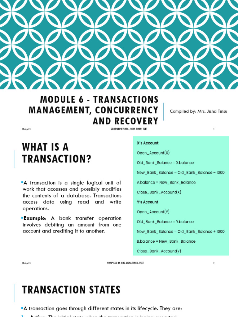 Module 6 - Transactions Management - Concurrency and Recovery - 1 | PDF | Database Transaction ...