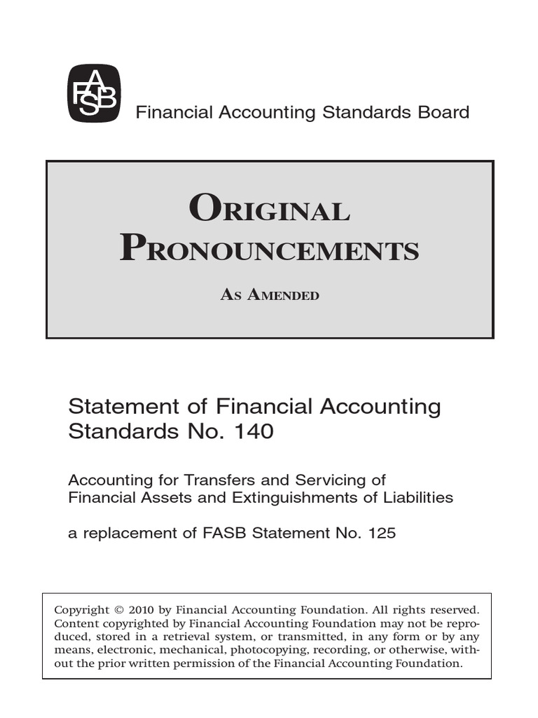 FASB 140 | PDF | Fair Value | Financial Accounting Standards Board