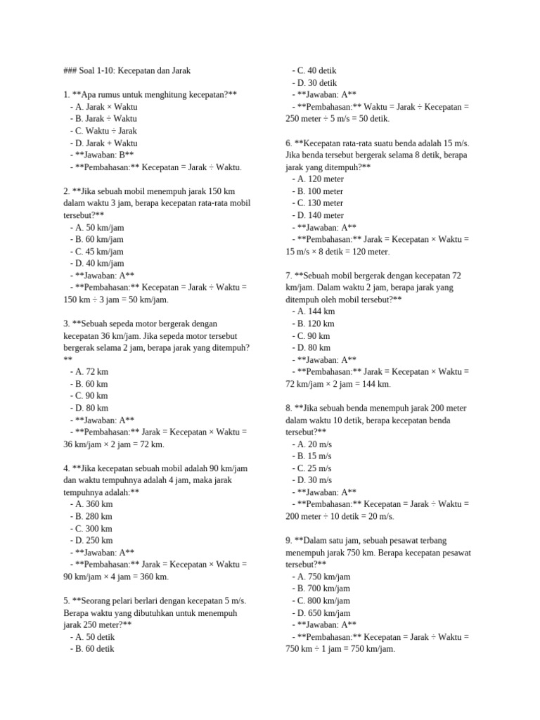 Soal Pilgan Kecepatan, Percepatan GLB Dan GLBB Dan KJ | PDF