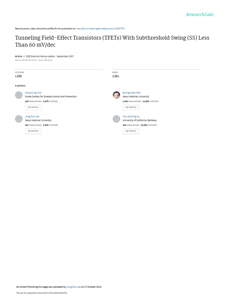 Tunneling Field-Effect Transistors TFETs With Subt | PDF | Mosfet ...
