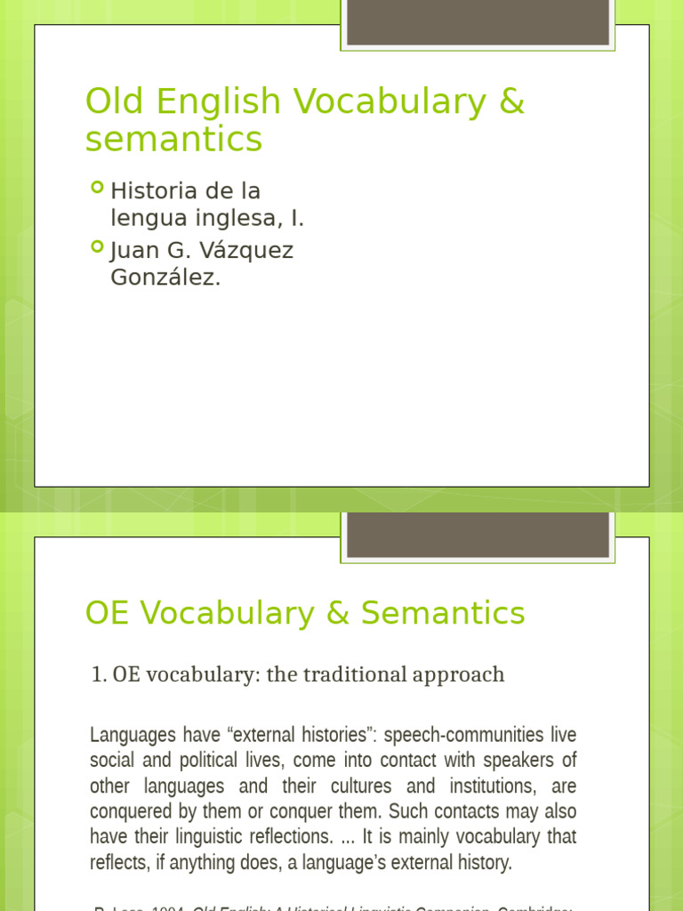 Old English Vocabulary and Semantics | PDF | Morphology (Linguistics) | Lexicon