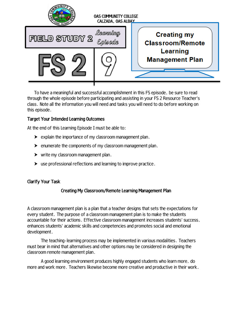 Episode_9_FS2_done | PDF | Classroom Management | Learning