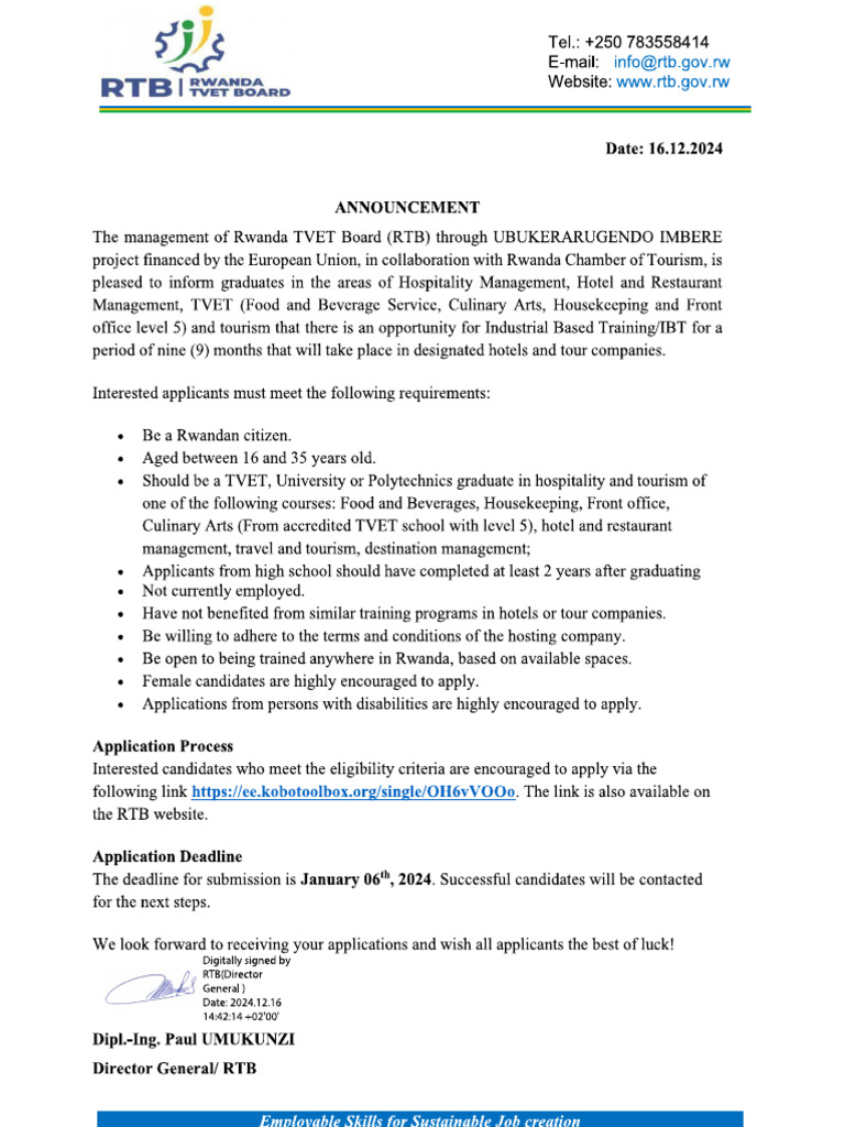 RTB Announcement | PDF