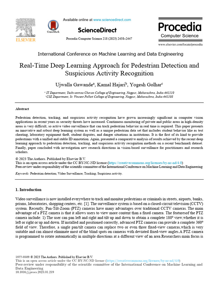 Real Time Deep Learning Approach For Pedestrian Detection And