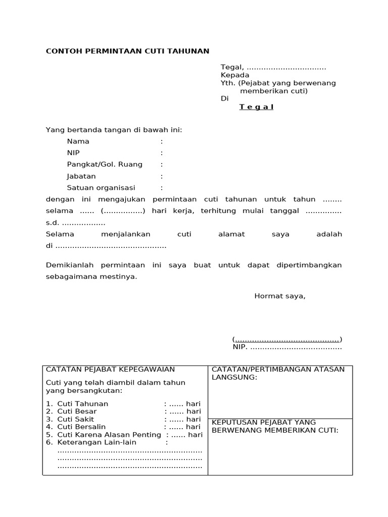 Contoh Surat Permintaan Cuti Resmi | PDF
