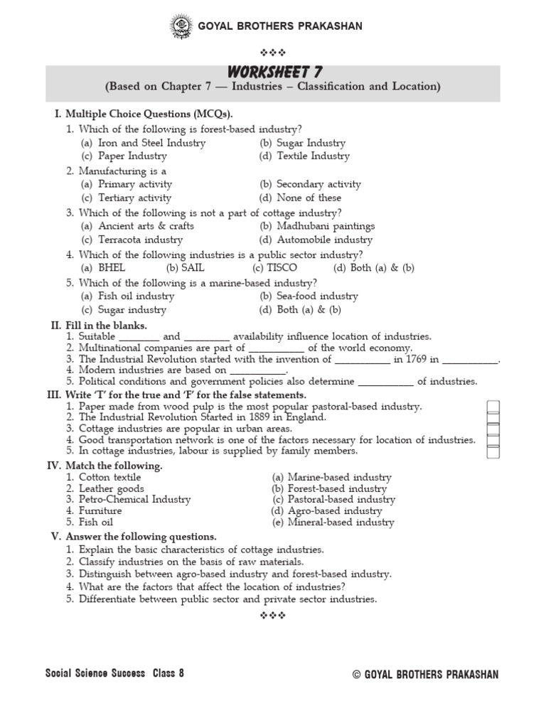 Industry Classification Worksheet for Students | PDF | Industrial ...