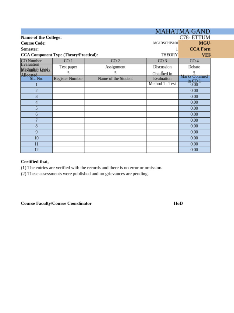 Mgu Cca Form A - Mg1dschis100 | PDF